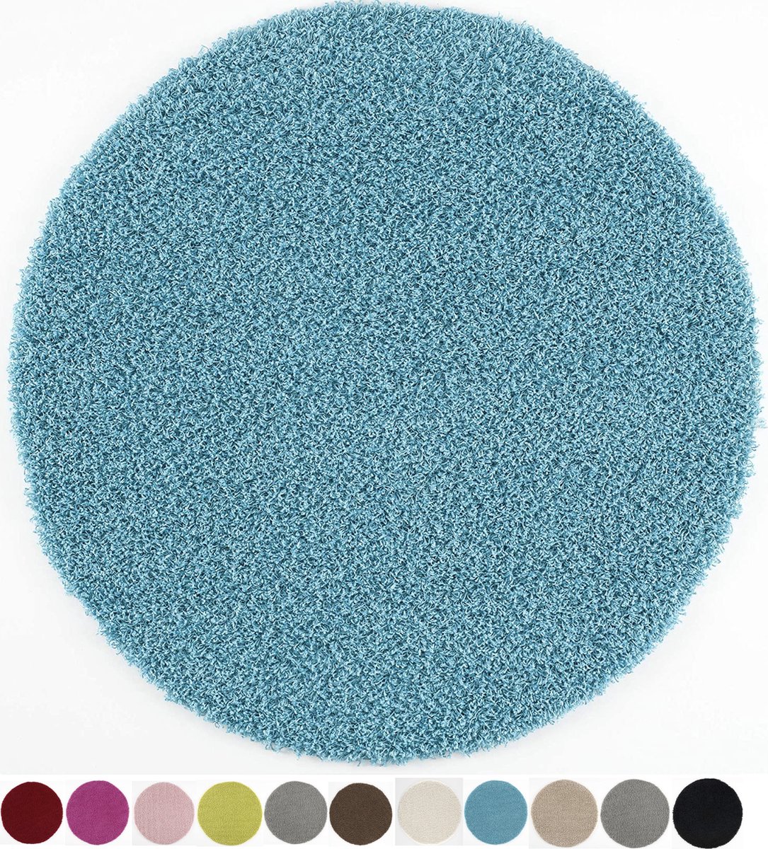 Balais Shaggy Plus Rond Effen Hoogpolig Vloerkleed Tapijt Turquoise ...