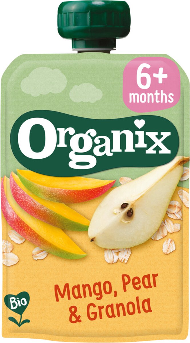 Organix - Knijpfruit - Mango, Peer, Granola - 6+ maanden - 100 gram | bol