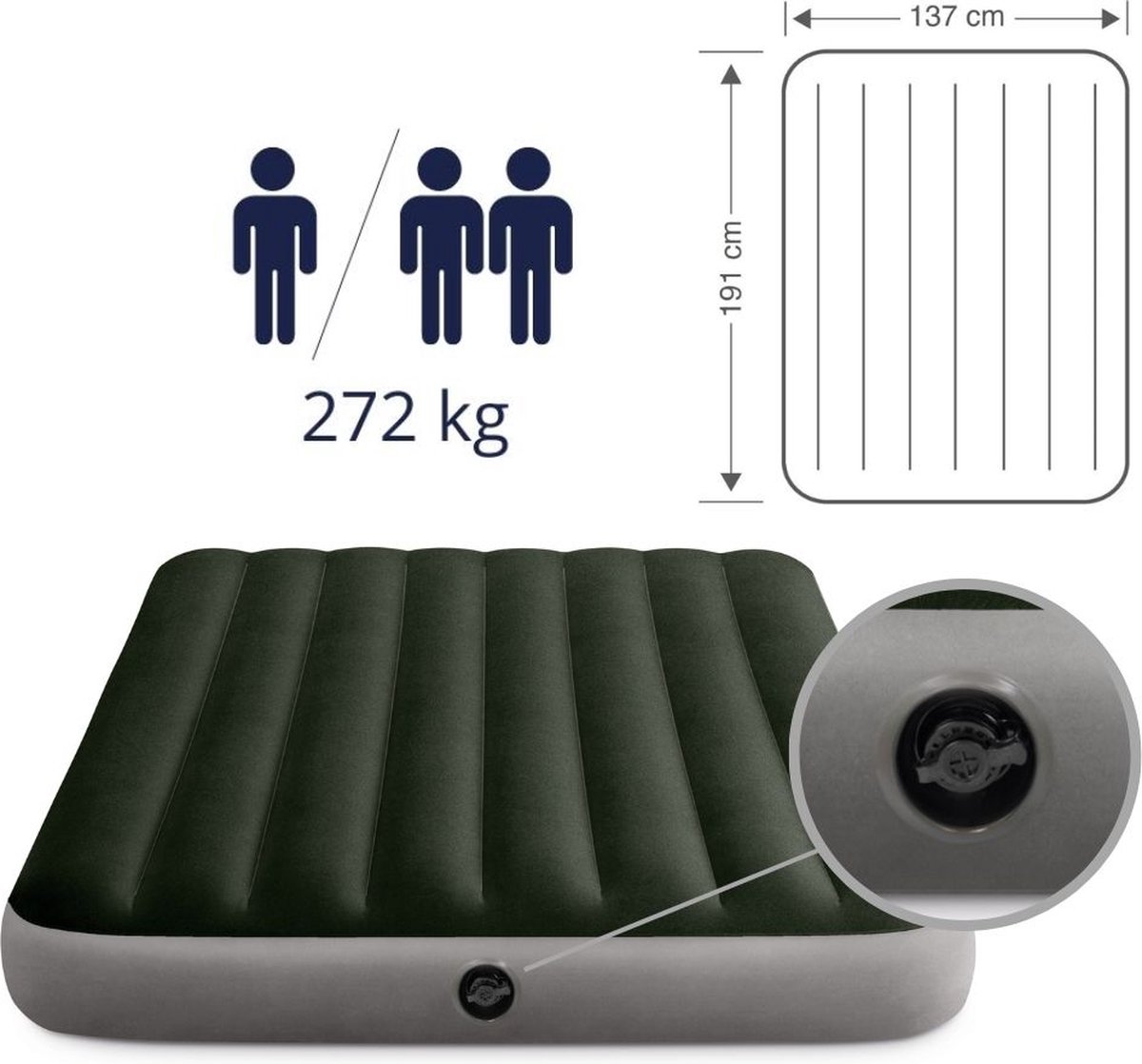 Intex Luchtbed - Twijfelaar - 137 x 191 x 25 cm - Groen - Met ...
