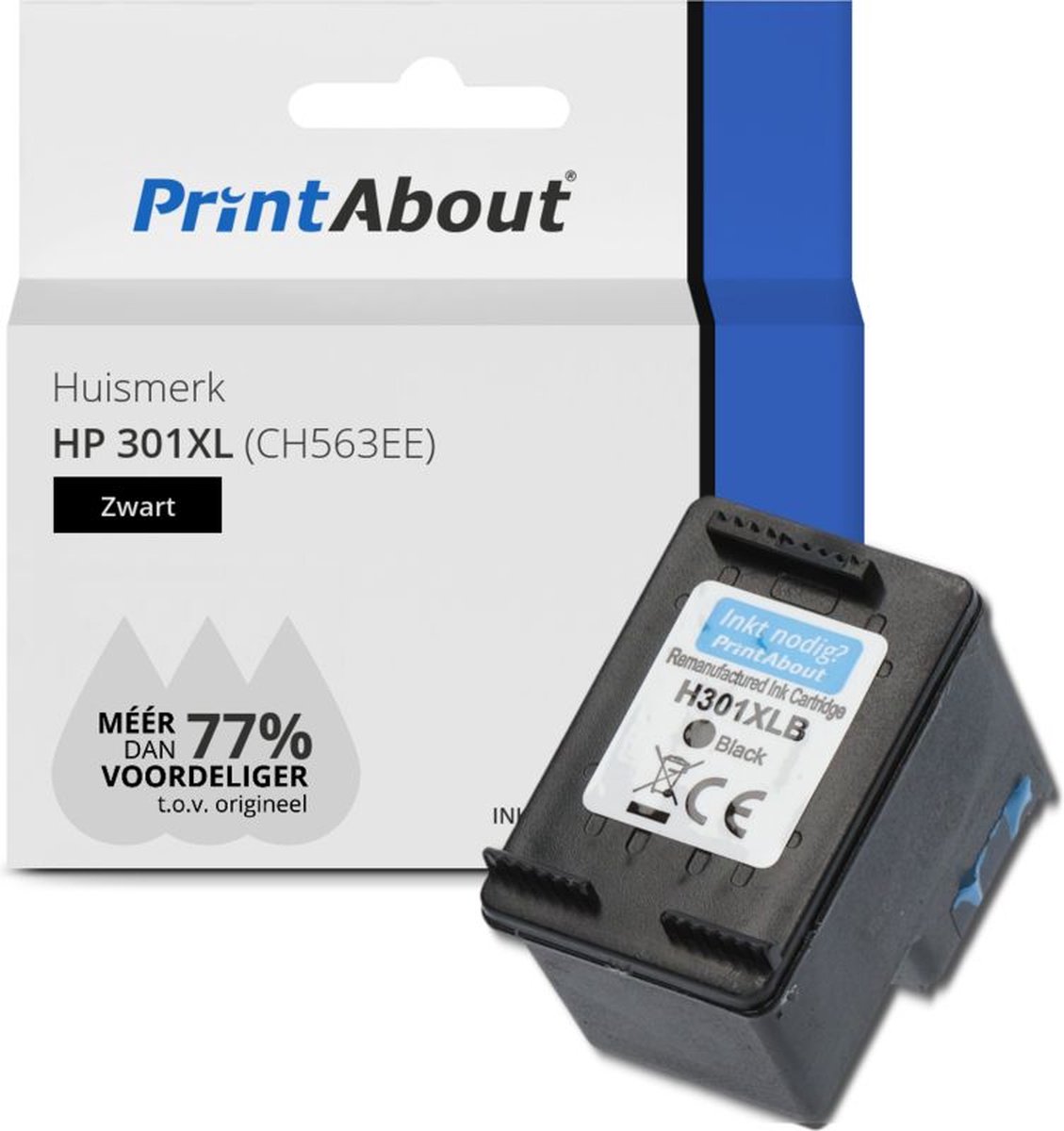 PrintAbout huismerk Inktcartridge 301XL (CH563EE) Zwart Hoge capaciteit ...