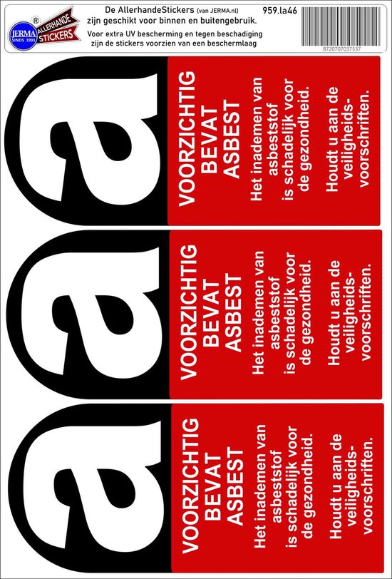 Asbest sticker set 3 stuks | bol