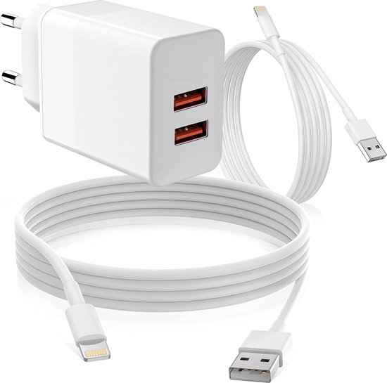 iPhone Oplader met 2 Poorten + 2x USB Lightning Kabel - 1 Meter | bol.com