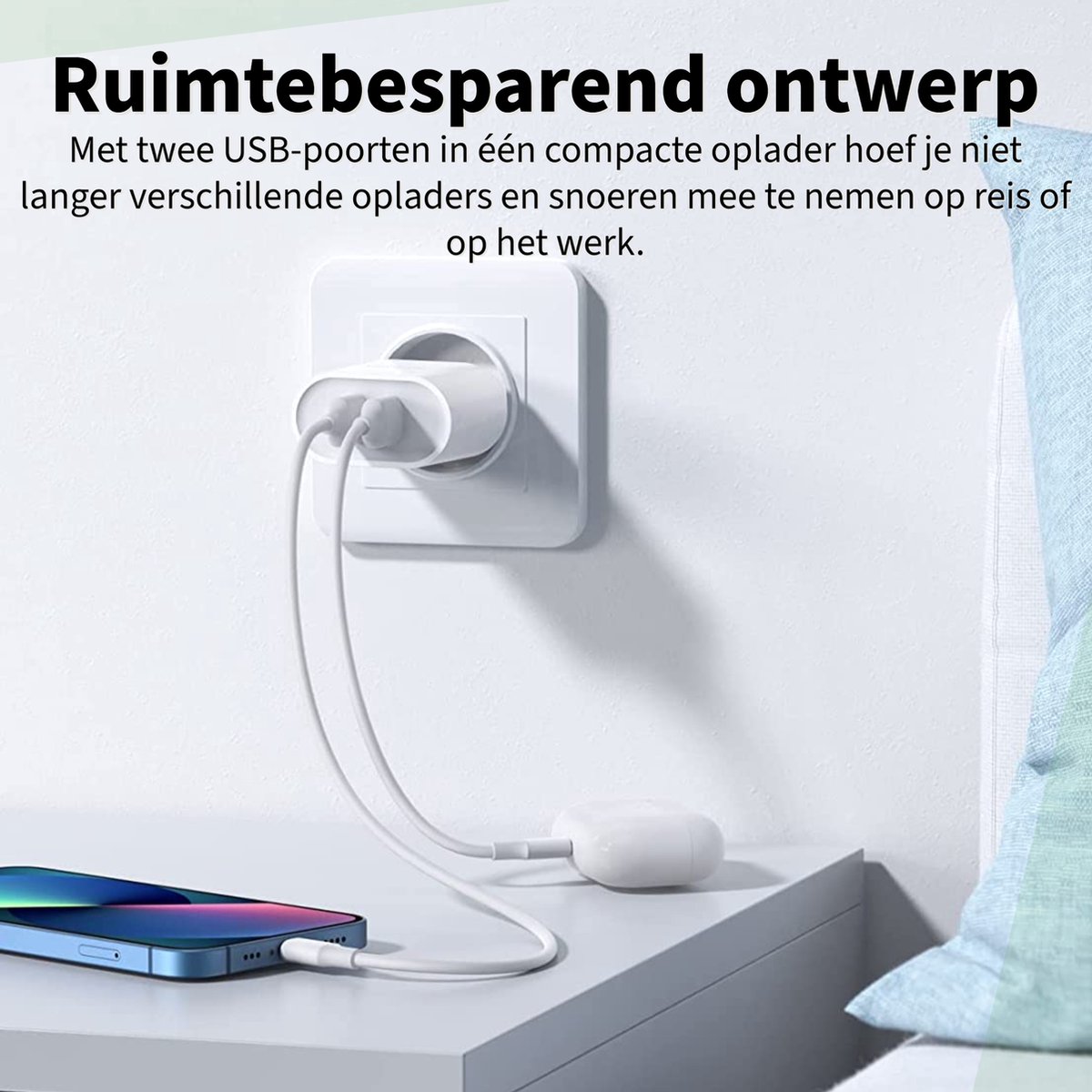 USB Oplader 2 Poorten + 2x Sterke iPhone Oplader Kabel - Snellader - 1 ...