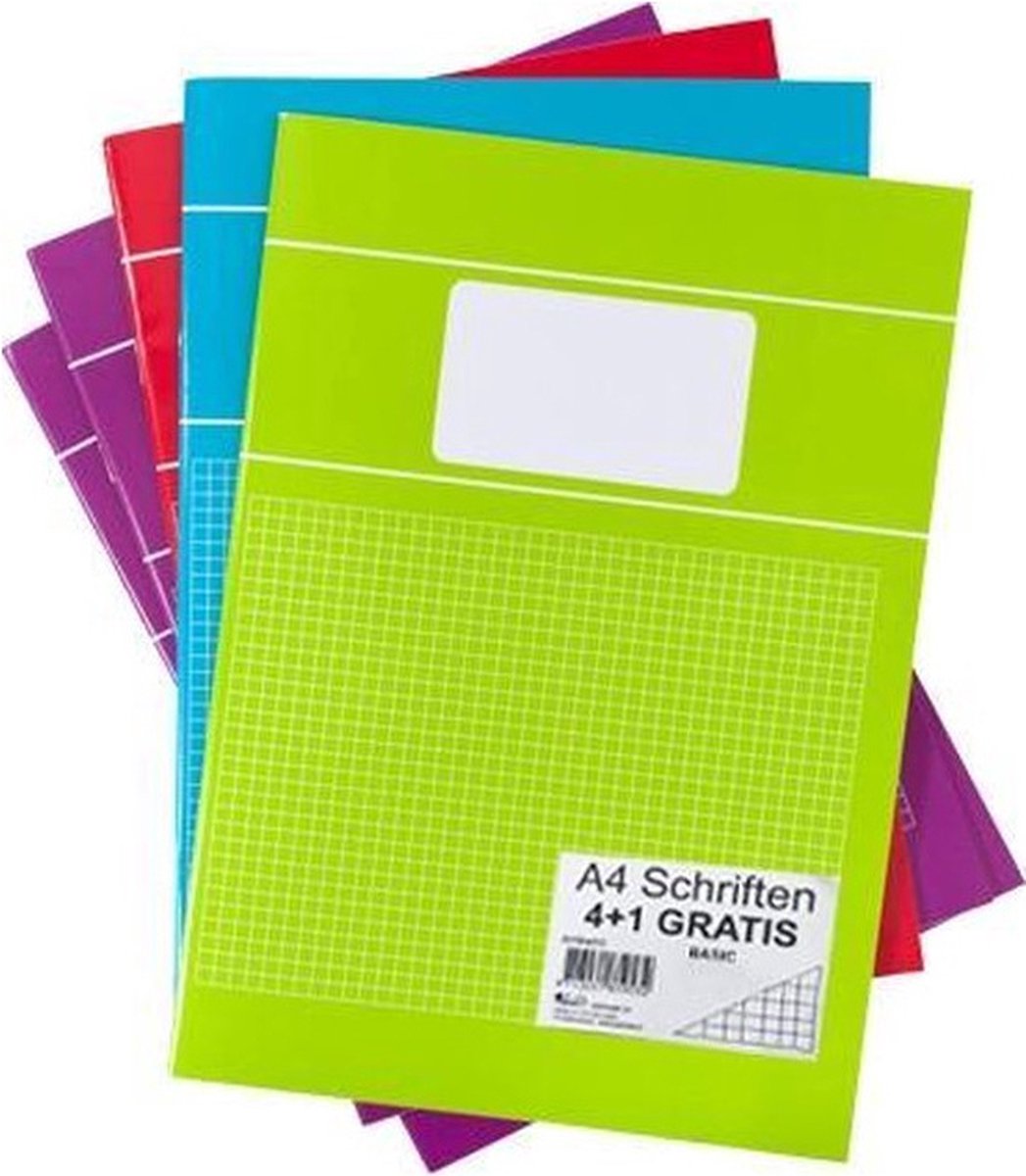 Pakket van 5x stuks schoolschriften A4 ruitjes/wiskunde 5mm - gekleurd ...