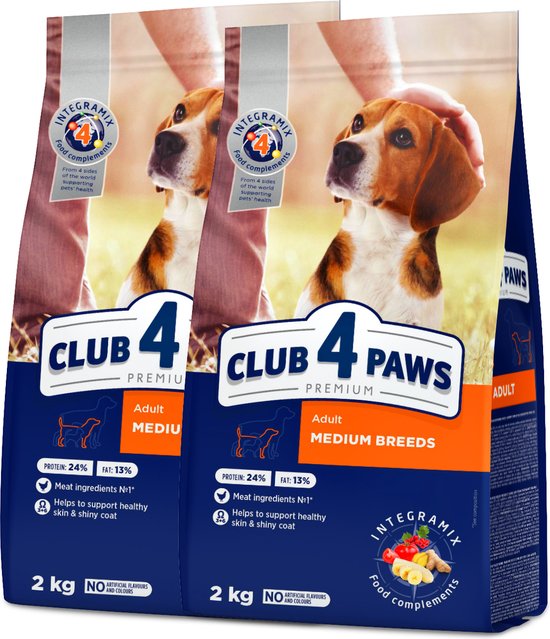 Club 4 Paws Premium met kip - adult dogs medium breeds 2 x 2 kg | bol