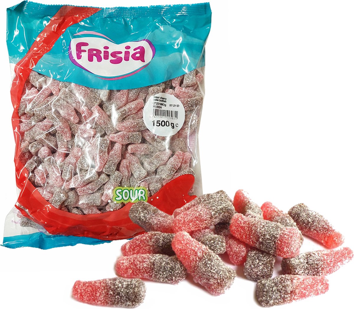 Frisia - Zure kersen Cola flesjes - Snoep - 1,5 KG | bol