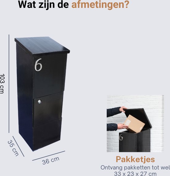 Hout in Stijl - PakketBox ECO - Zwart - Met muurbevestiging ...