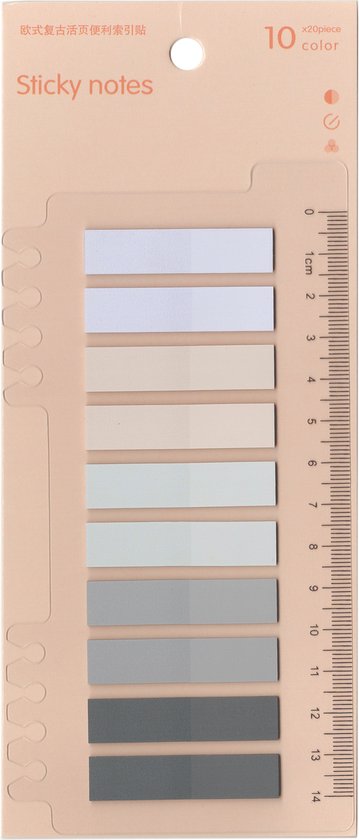 Index tabs - 200 stuks - inclusief liniaal - 10 kleuren - sticky notes ...