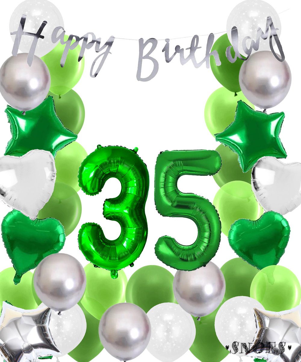 Snoes Ballonnen 35 Jaar Wit Groen Zilver Mega Ballon - Compleet ...