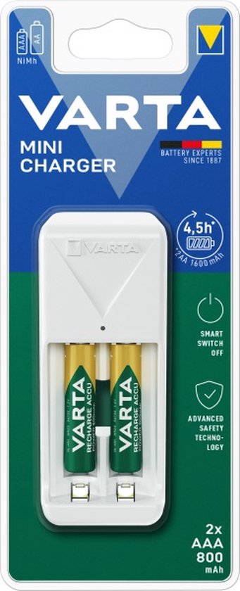 Varta Easy Mini Charger batterijenlader voor AA/AAA met 2x AAA / 800 ...