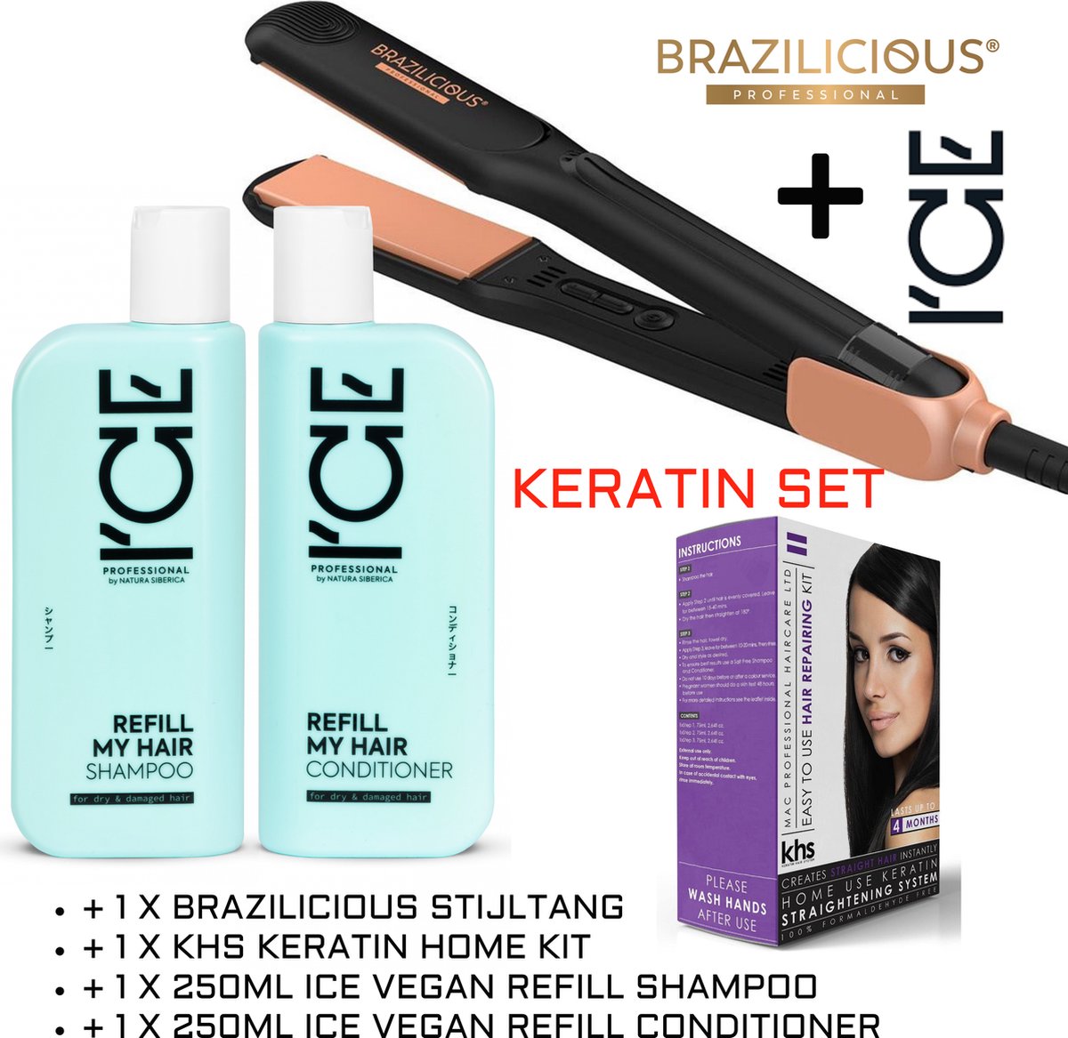 KHS KERATIN SET - Stijltang 48K Therapy 250 º + Keratin Kit ...