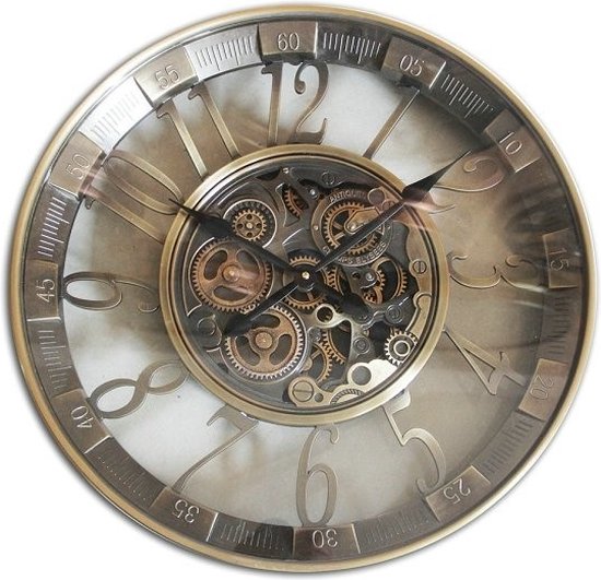 Klok industrieel Ylva Open - wandklok Goud - klok met tandwielen 55cm ...