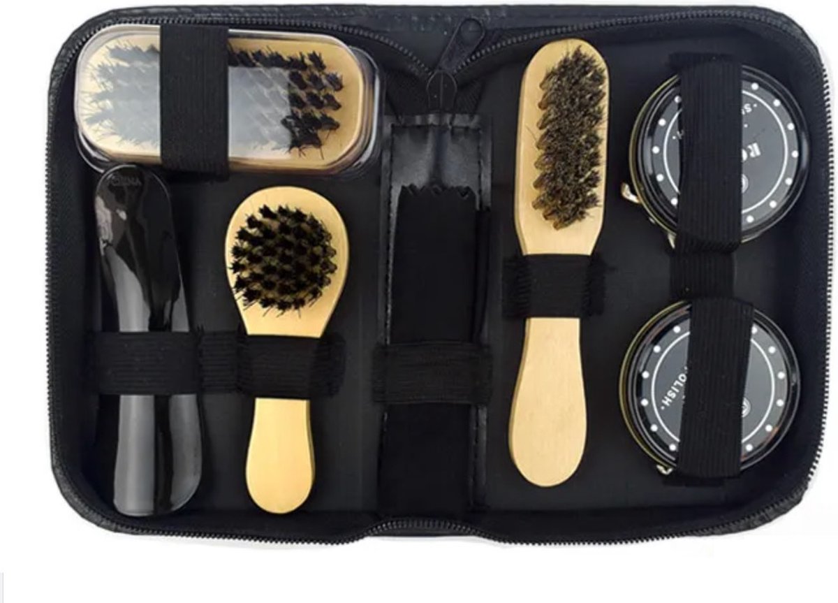 Premium schoenpoets set 8-delig met 2x schoensmeer in handige reis etui ...