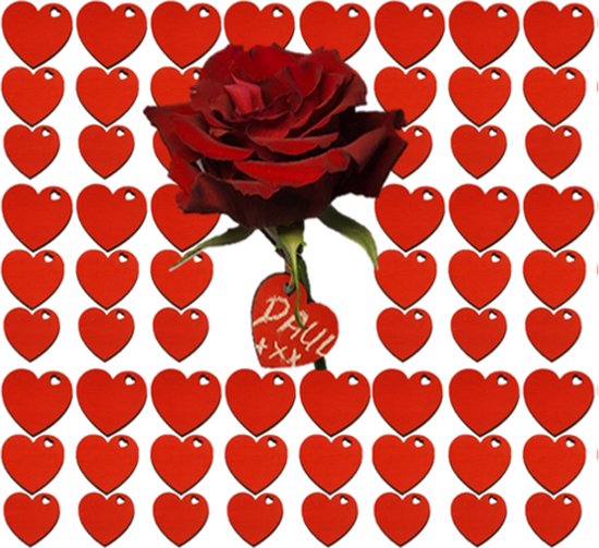 Valentijnsdag 45 Rode Hartjes van hout 4 - 5 - 6 cm groot met een ...