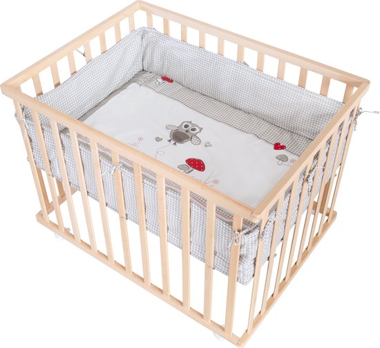 roba Houten Kinderbox 75x100 'Adam & Eule' Met Bumper + Wielen Met Rem ...