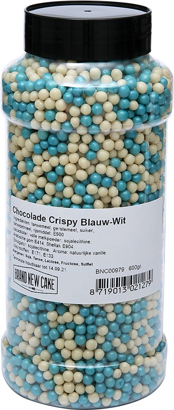 BrandNewCake® Chocolade Crispy Pearls - Blauw/Wit 600g - Crispy Parels ...