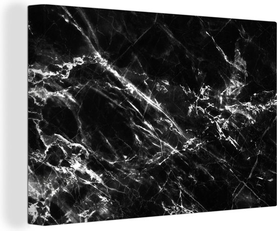 Canvas Schilderij Zwart - Wit - Marmer - Luxe - 140x90 cm - Wanddecoratie | bol
