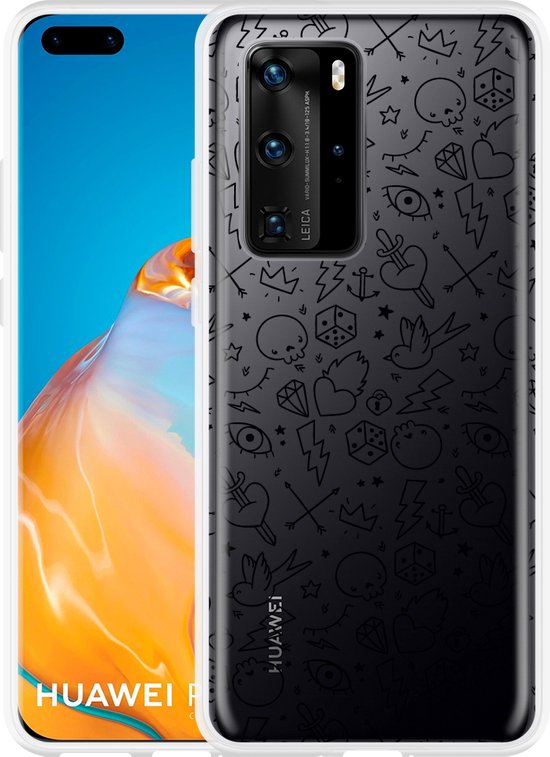 Huawei P40 Pro Hoesje Tattoo zwart Designed by Cazy | bol