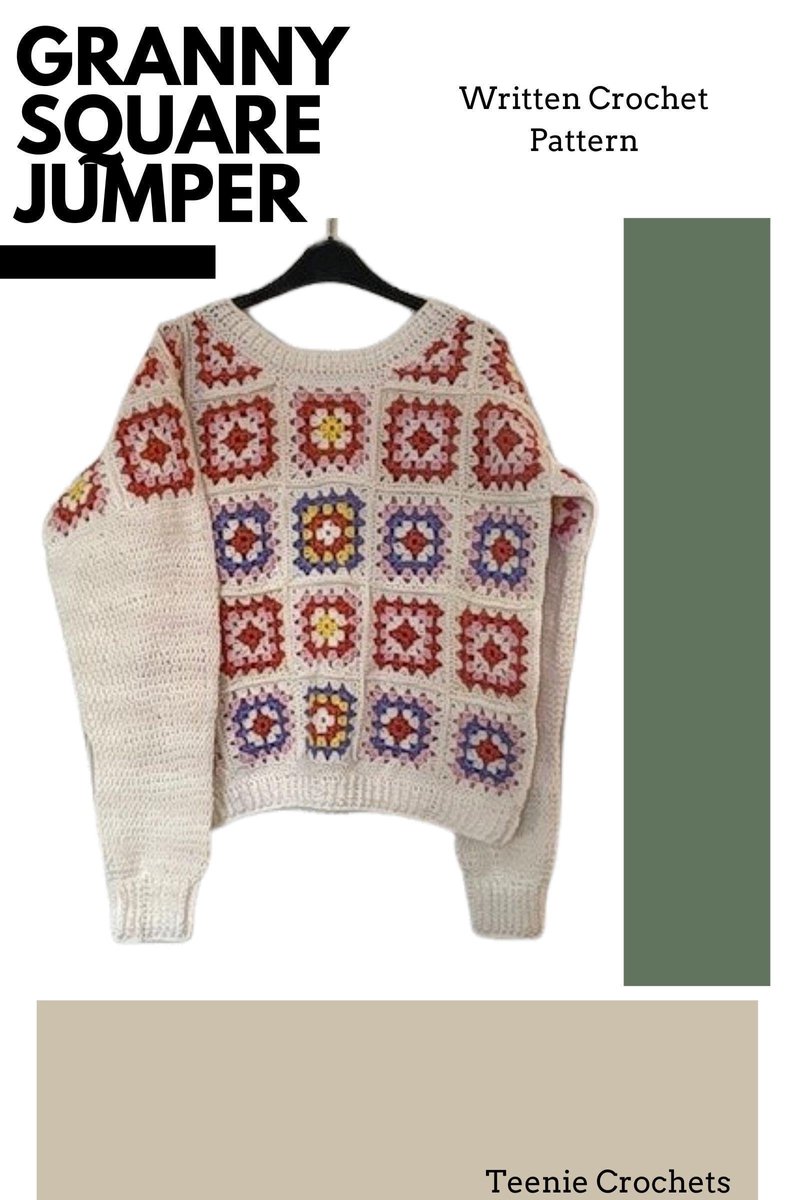 Granny Square Jumper: Written Crochet Pattern (ebook), Teenie Crochets ...
