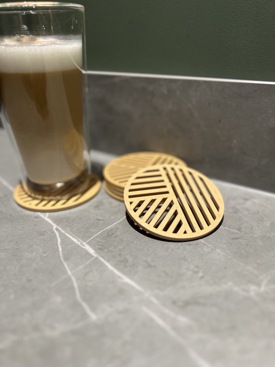 Houten Onderzetters - Set van 6 - Pine - Stripes | bol