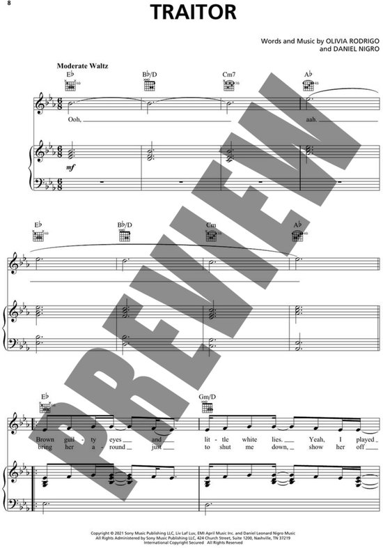 Olivia Rodrigo - Sour - Piano/Vocal/Guitar Artist Songbook | bol