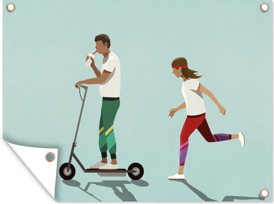 Tuin decoratie Illustratie van een man op een step en een hardloper ...