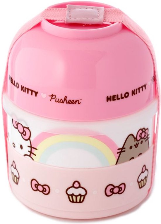Hello Kitty & Pusheen de Kat- Gestapelde Ronde Bento box Lunchtrommel ...