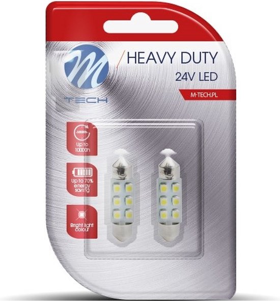 C5W autolamp 2 stuks 36mm blauw | LED festoon 6-SMD (Osram) SV8.5 0.77W - 24V DC | bol