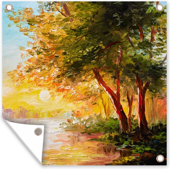 Tuin poster Natuur - Schilderij - Boom - Water - 200x200 cm - Tuindoek ...