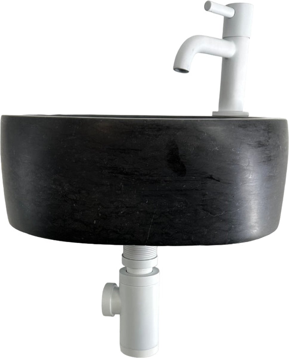 Fonteinset Gustav L'aqua Hardsteen met Mat wit kraan en sifon | bol.com