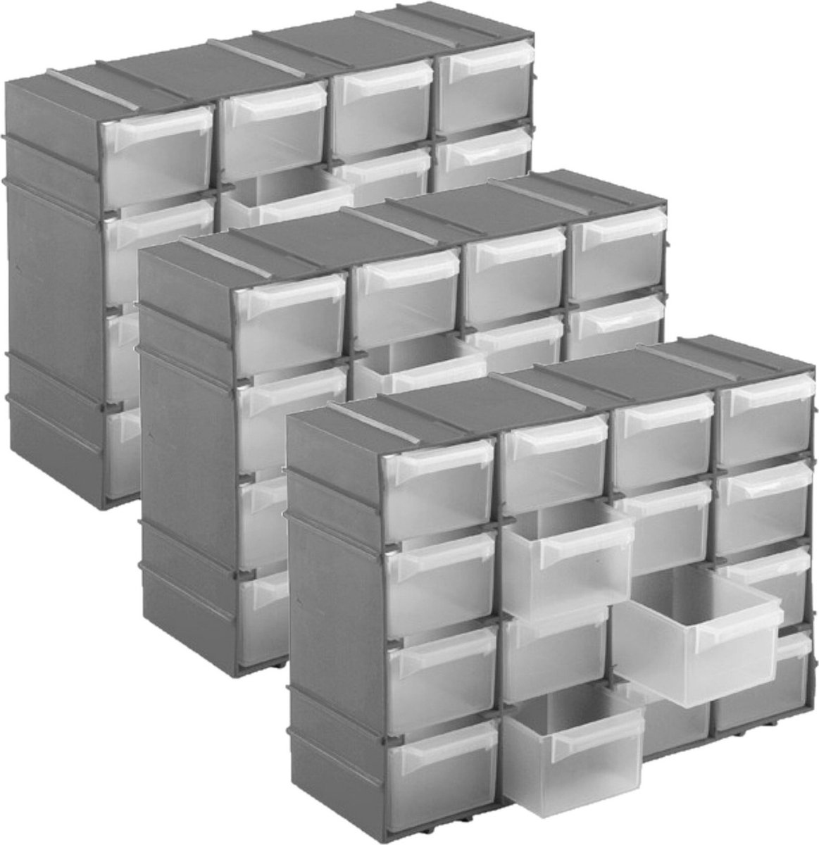 3x stuks ophangbare grijze gereedschap assortimentsdozen/sorteerdozen ...