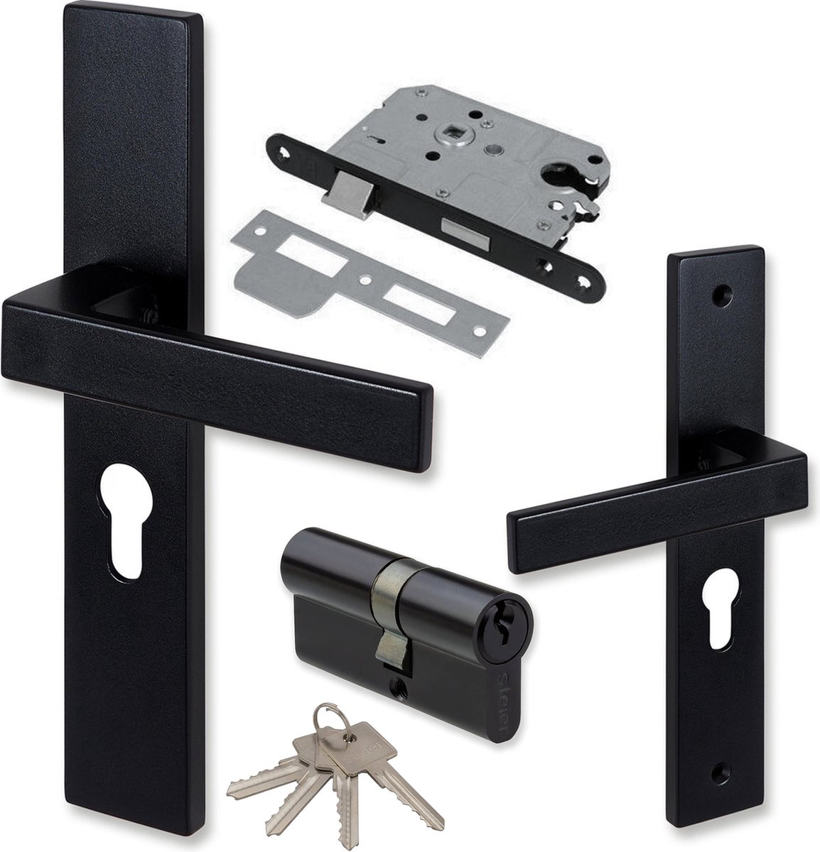 COMBINATIE Deurklink ELIOT zwart profielcilinder 72mm + Cilinderslot ...