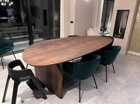 Jason's WOOD - Organische Kiezel eettafel met half ovale houten poot ...
