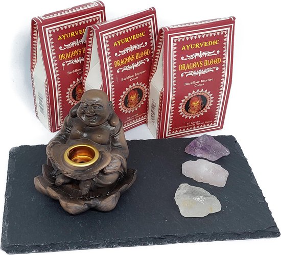 Ardoise Plateau droit Brûle Encens Bouddha avec pierres précieuses ...