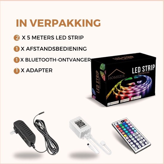 Homezie Led strip | 10 meter | Met app en afstandsbediening | RGB | Zelfklevend | 30... | bol.com