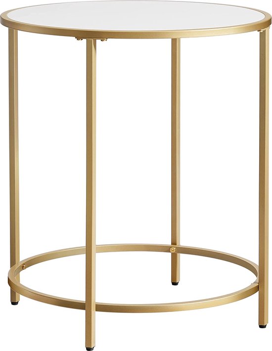 A.T. Shop Ronde Salontafel Nachtkastje met houten spaanplaat en goud ...