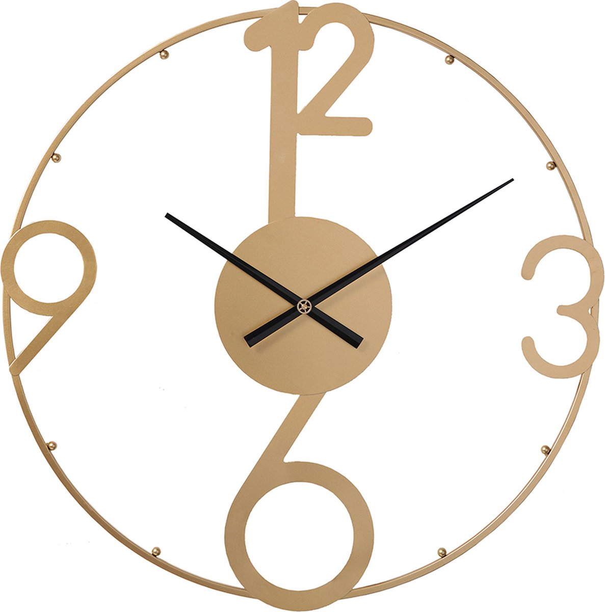 LW Collection Wandklok goud 80cm - Grote moderne gouden wandklok ...