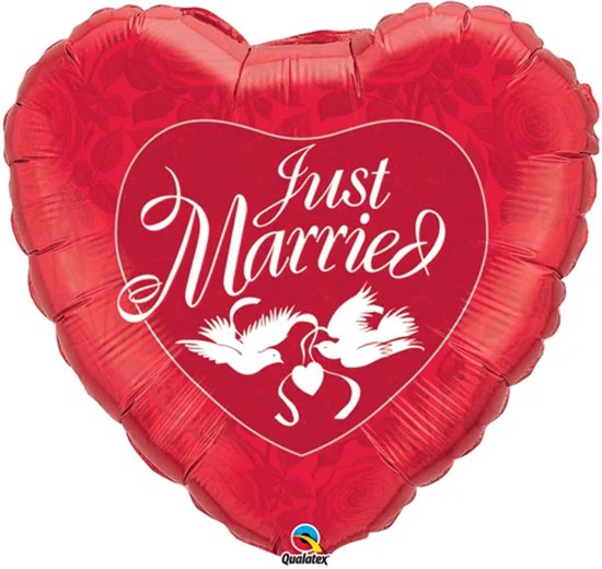 XL Hartvormige rode met witte folie ballon Just Married - trouwen ...
