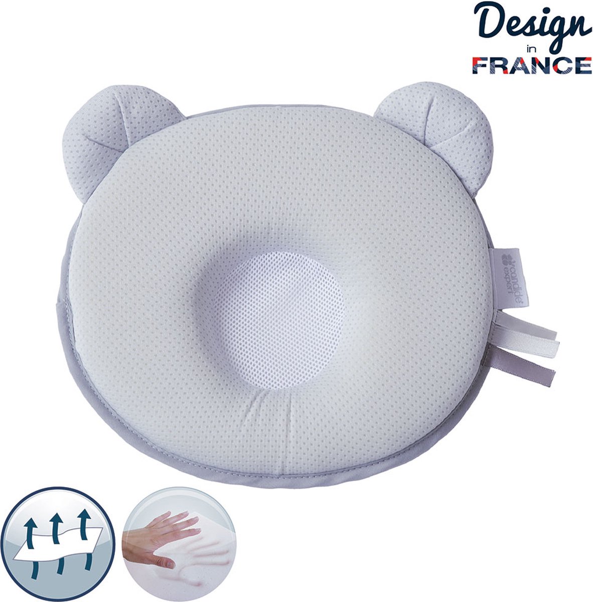 Candide - Baby Kussen - Plat hoofd - Petit Panda air+ - grijs | bol.com