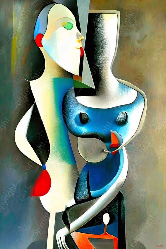 JJ-Art (Canvas) 60x40 | Man en vrouw abstract kubisme surrealisme in Picasso stijl -... | bol.com