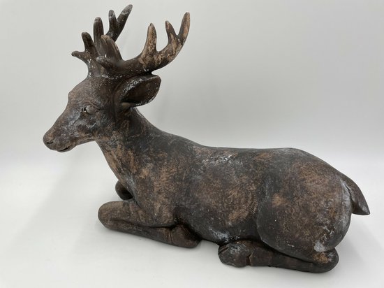 Decoratiebeeld Hert liggend vintage bruin steen maat L 37 x 14 cm ...