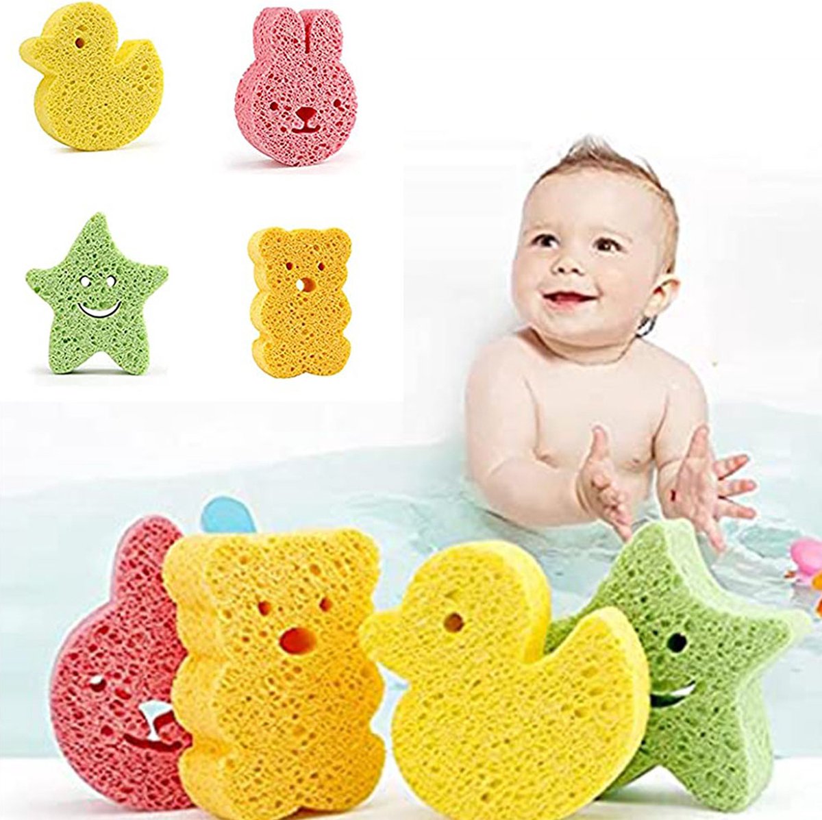 4 Stuks Kinder bad sponsjes| speelgoed voor in bad | Vrolijke vormpjes ...