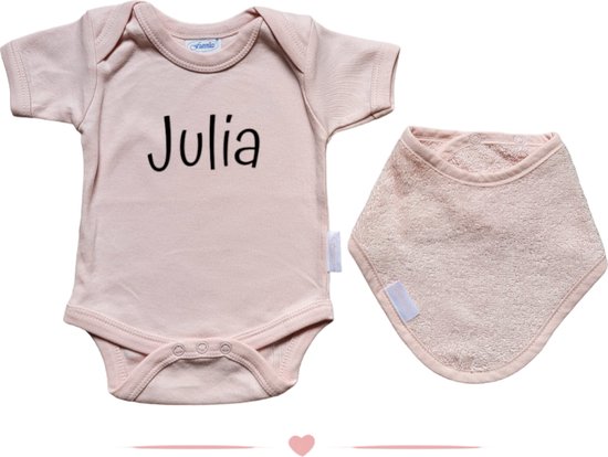 Rompertje en slab licht roze - kraamcadeau - gepersonaliseerd met naam - geboorte cadeau | bol.com