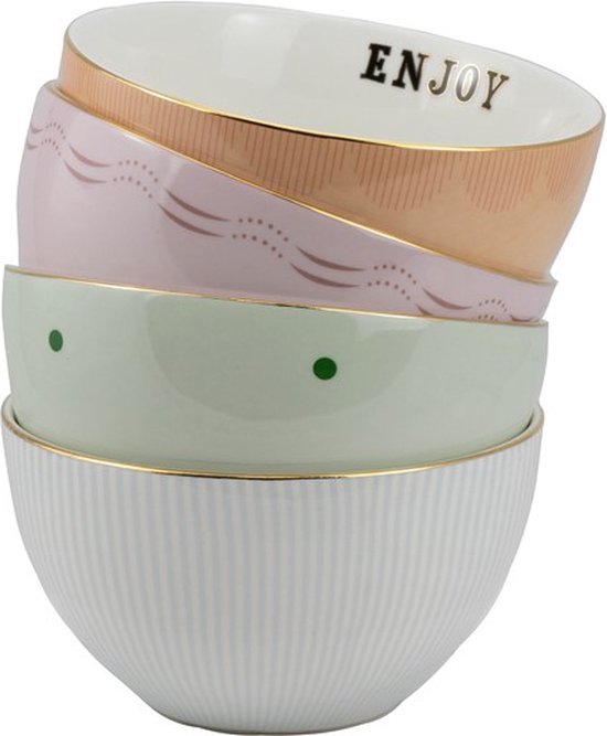 Yvonne Ellen Slogan - set/4 bols - porcelaine - textes - couleurs ...