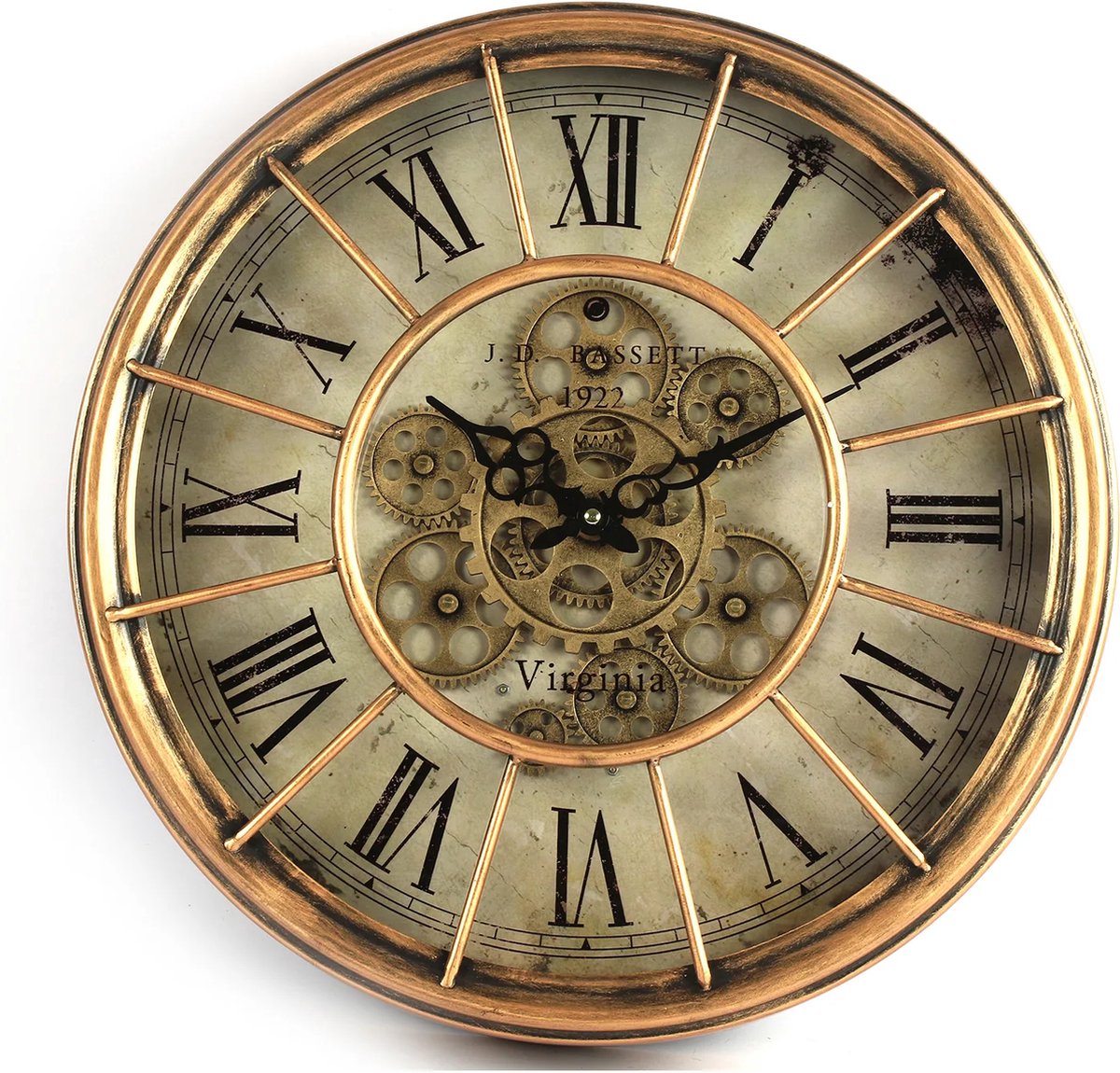 LW Collection wandklok met draaiende tandwielen bruin 46cm - Radar ...