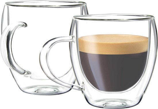 Youngever 2 Stuks 165ML Espressokopjes, Dubbelwandige Glazen Mokken, Koffie Glazen... | bol