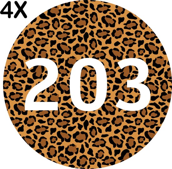 Containerstickers Huisnummer "203" - 25x25cm - Panter Print Cirkel met ...