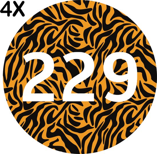 Containerstickers Huisnummer "253" - 25x25cm - Tijger Print Cirkel met ...