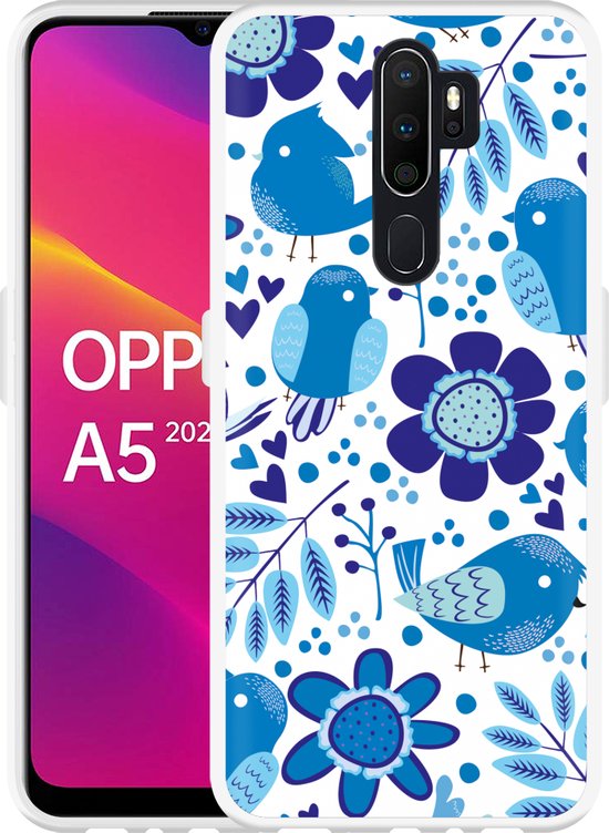 Oppo A5 2020 Hoesje Blue Bird and Flowers - Designed by Cazy | bol