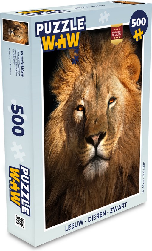 Puzzel Leeuw - Dieren - Zwart - Licht - Bruin - Portret - Legpuzzel ...